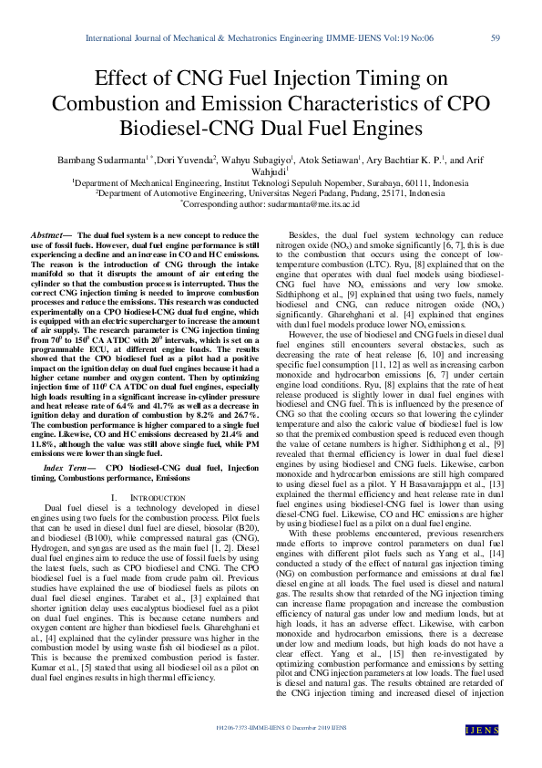 (PDF) Effect of CNG Fuel Injection Timing on Combustion and Emission ...