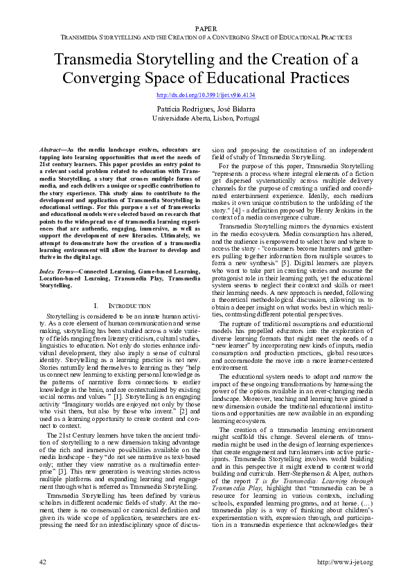 (PDF) PAPER TRANSMEDIA STORYTELLING AND THE CREATION OF A CONVERGING ...