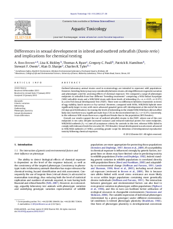 (PDF) Differences in sexual development in inbred and outbred zebrafish ...