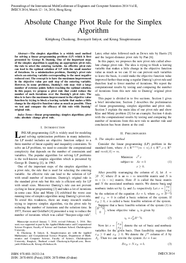 (PDF) Absolute Change Pivot Rule for the Simplex Algorithm