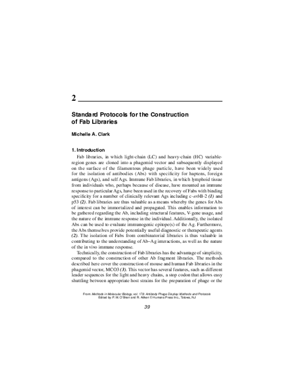 (PDF) Standard protocols for the construction of Fab libraries