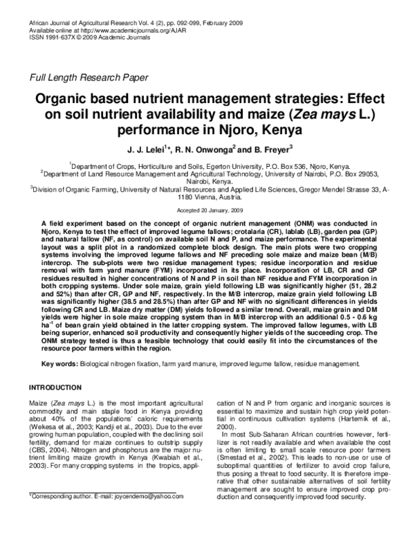 (PDF) Organic based nutrient management strategies: Effect on soil nutrient availability and ...