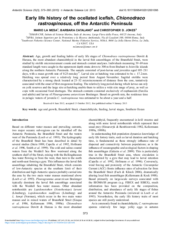(PDF) Early life history of the ocellated icefish, Chionodraco ...