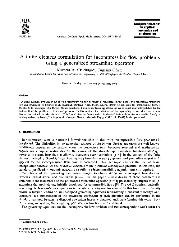 Pdf A Finite Element Formulation For Incompressible Flow Problems Using A Generalized