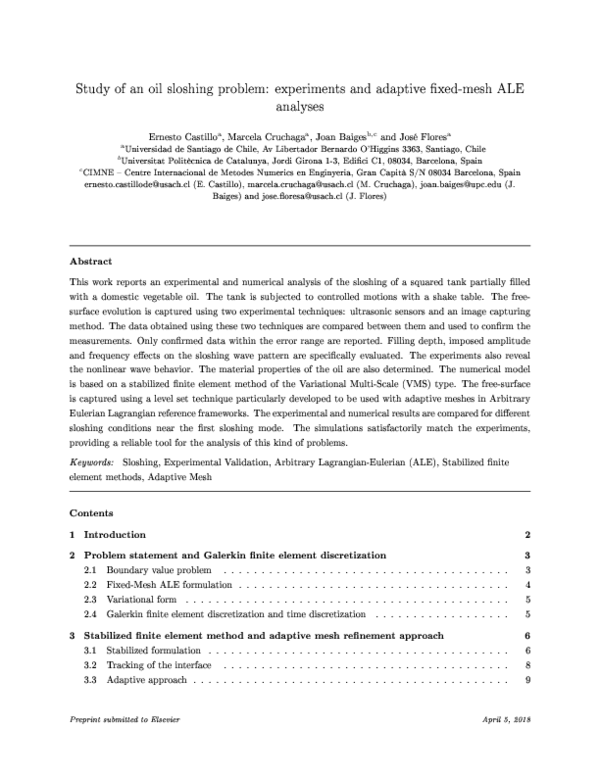 (PDF) An oil sloshing study: adaptive fixed-mesh ALE analysis and comparison with experiments