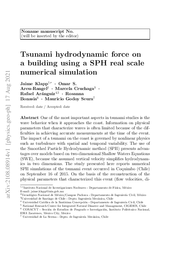 (PDF) Tsunami hydrodynamic force on a building using a SPH real scale numerical simulation