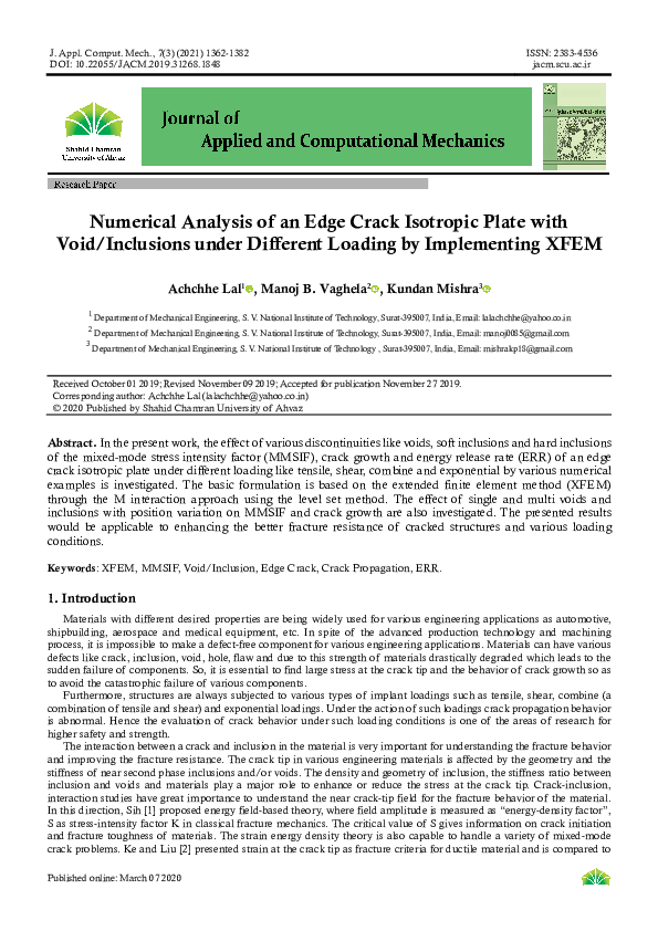 (PDF) Numerical Analysis of an Edge Crack Isotropic Plate with Void ...