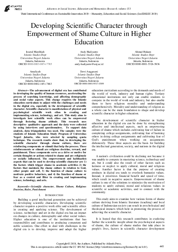 (PDF) Developing Scientific Character through Empowerment of Shame ...