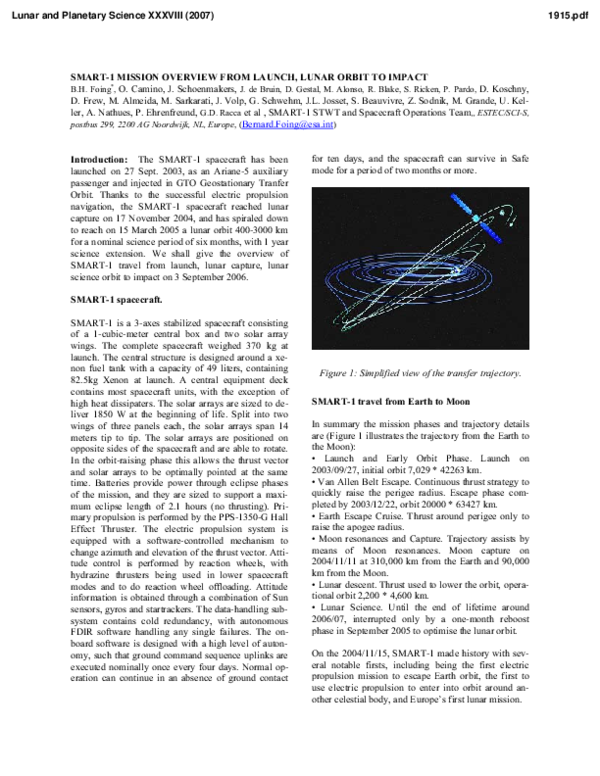 (PDF) SMART-1 Mission Overview from Launch, Lunar Orbit to Impact