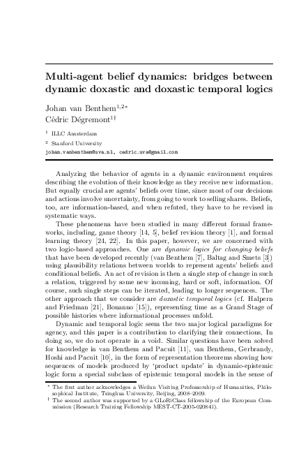 (PDF) Multi-Agent Belief Dynamics: bridges between dynamic doxastic and ...