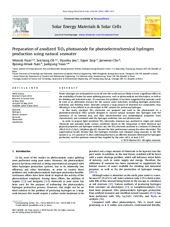 (PDF) Preparation of anodized TiO2 photoanode for photoelectrochemical ...