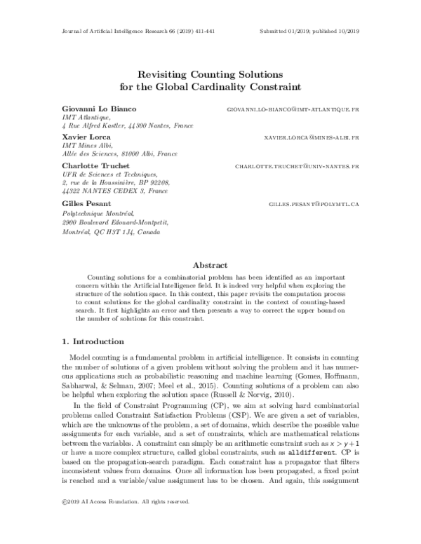 (PDF) Revisiting Counting Solutions for the Global Cardinality Constraint