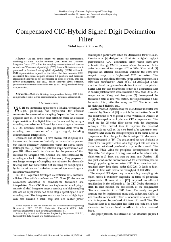 (PDF) Compensated CIC-Hybrid Signed Digit Decimation Filter
