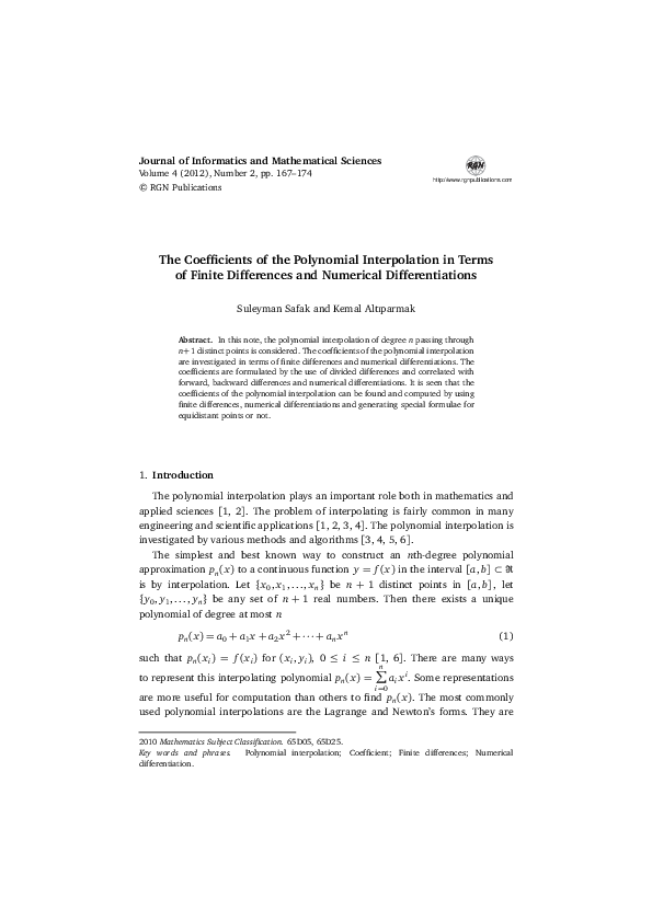 (PDF) The Coefficients of the Polynomial Interpolation in Terms of Finite Differences and ...