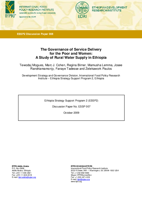(PDF) The Governance of Service Delivery for the Poor and Women: A ...