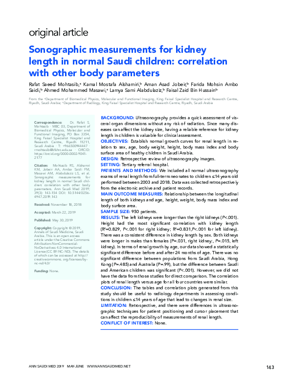 (PDF) Sonographic measurements for kidney length in normal Saudi ...