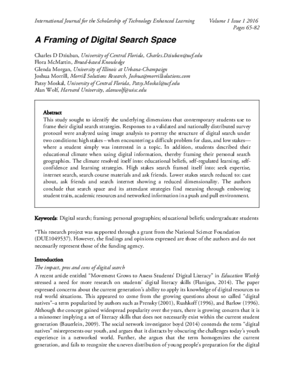 (PDF) A Framing of Digital Search Space