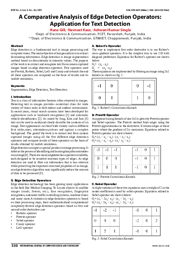 Pdf A Comparative Analysis Of Edge Detection Operators Application For Text Detection Rana