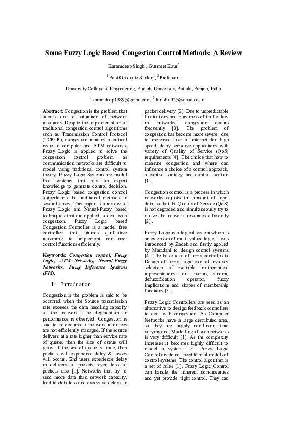 (PDF) Some Fuzzy Logic Based Congestion Control Methods: A Review