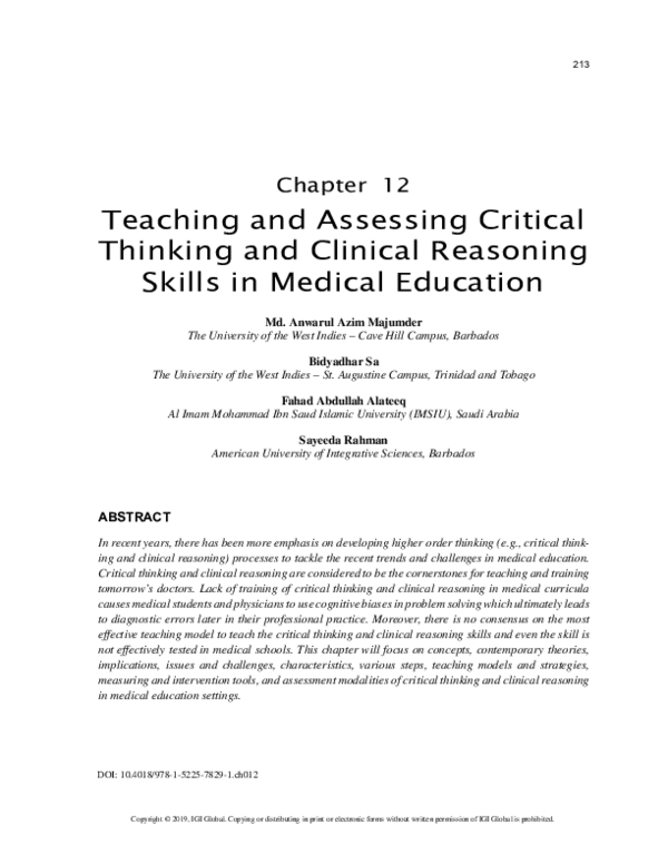 (PDF) Teaching and Assessing Critical Thinking and Clinical Reasoning ...