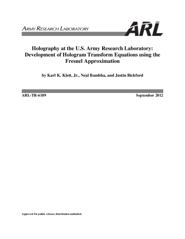 (PDF) Holography at the U.S. Army Research Laboratory: Development of ...