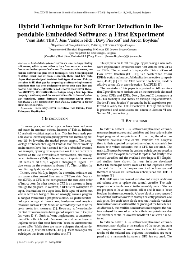 Pdf Hybrid Technique For Soft Error Detection In Dependable Embedded