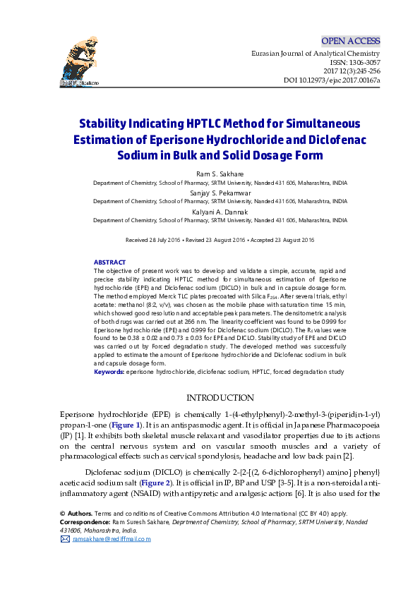(PDF) Stability Indicating HPTLC Method for Simultaneous Estimation of Eperisone Hydrochloride ...