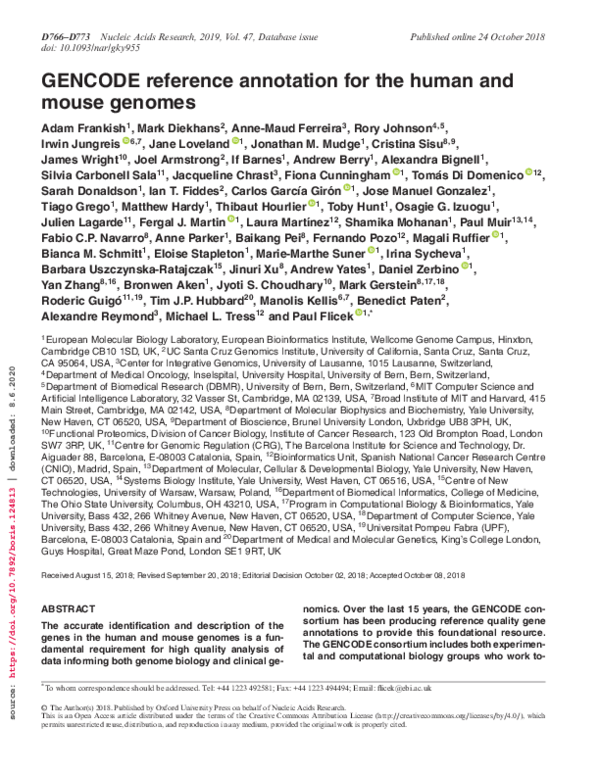 (PDF) GENCODE reference annotation for the human and mouse genomes ...