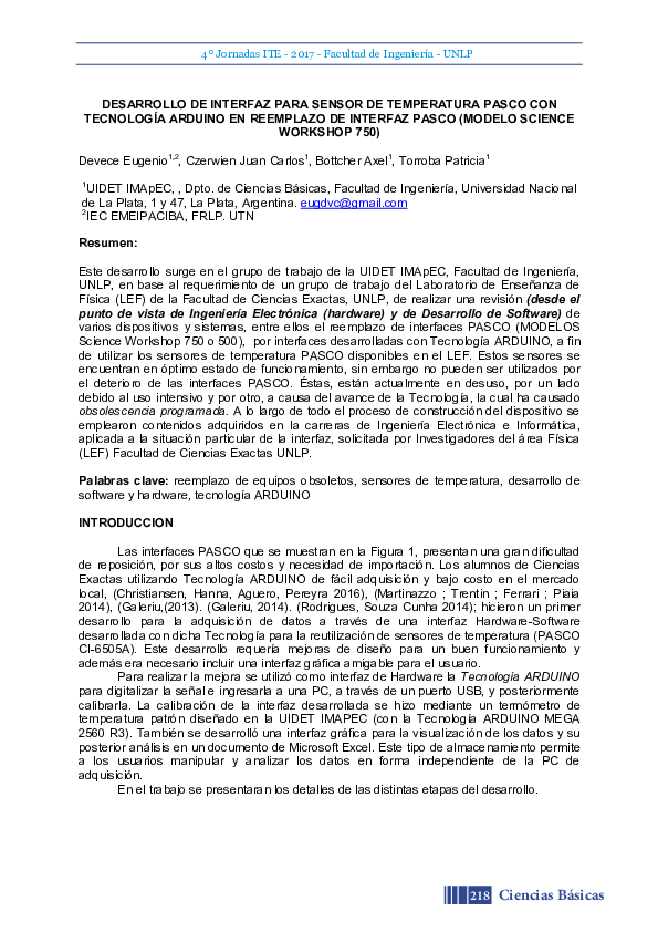 (PDF) Desarrollo de interfaz para sensor de temperatura Pasco con ...