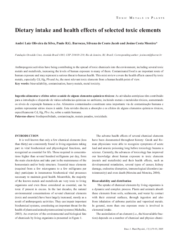 (PDF) Dietary intake and health effects of selected toxic elements ...
