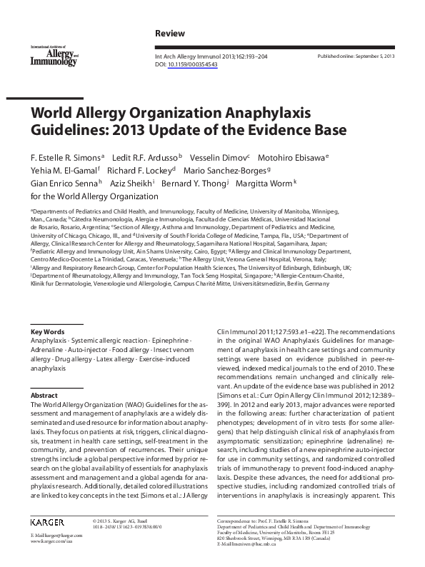 (PDF) World Allergy Organization anaphylaxis guidelines: summary
