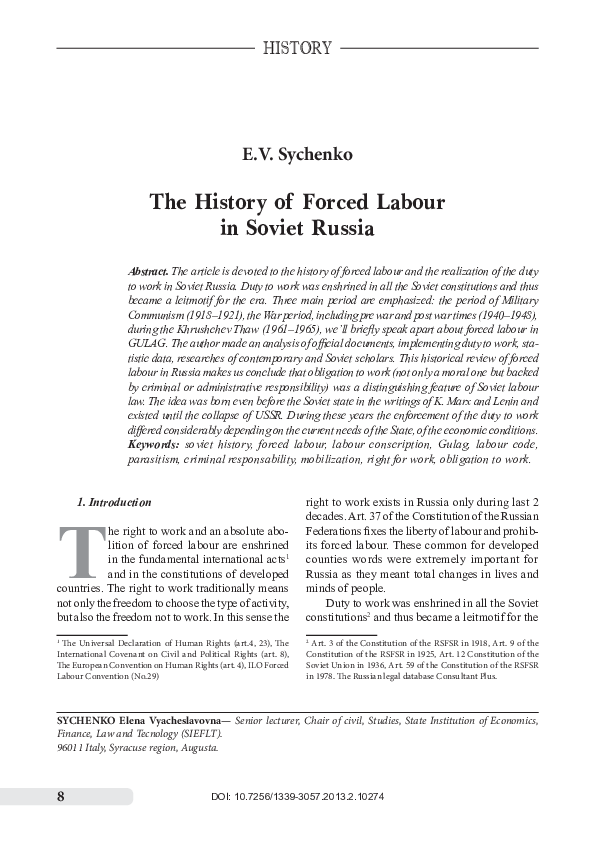 (PDF) E.V. Sychenko The History of Forced Labour in Soviet Russia