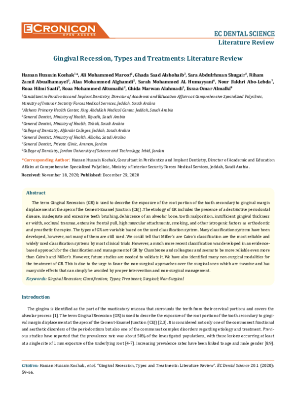 (PDF) Gingival Recession, Types and Treatments: Literature Review