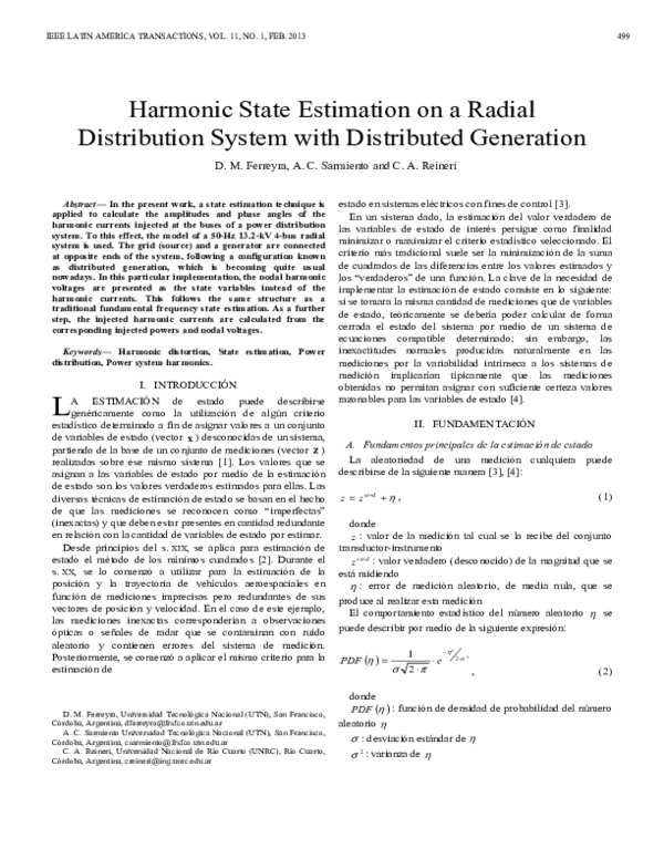 (PDF) Harmonic State Estimation on a Radial Distribution System with Distributed Generation