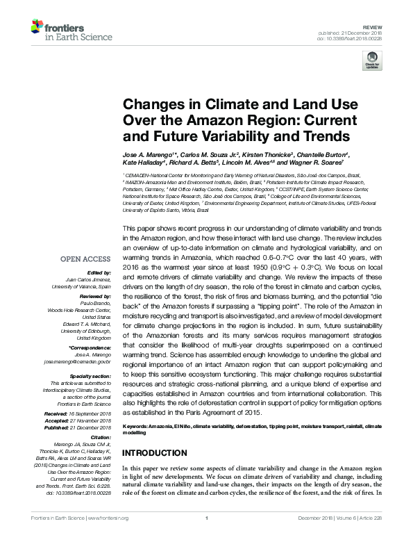 (PDF) Changes in Climate and Land Use Over the Amazon Region: Current ...