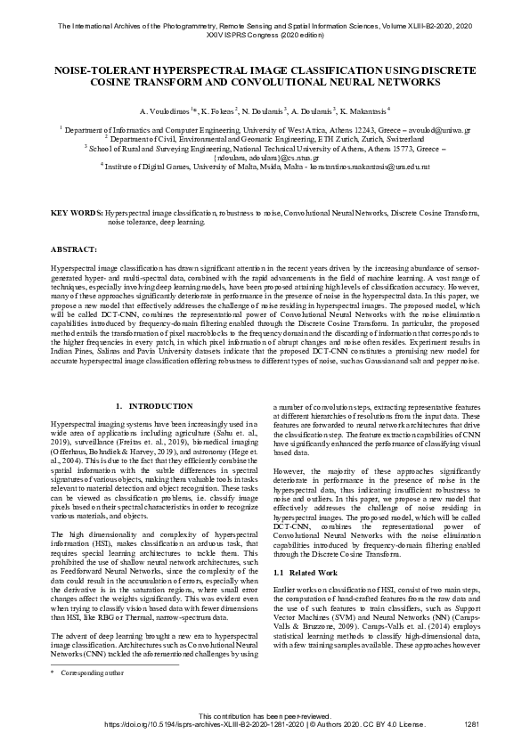 (PDF) Noise-Tolerant Hyperspectral Image Classification Using Discrete Cosine Transform and ...