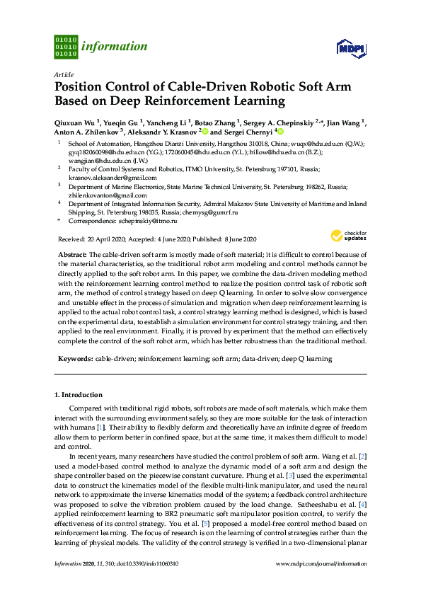 (PDF) Position Control of Cable-Driven Robotic Soft Arm Based on Deep Reinforcement Learning