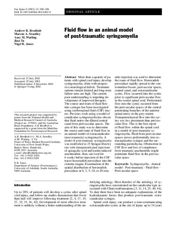(PDF) Fluid Flow In An Animal Model of Post-Traumatic Syringomyelia ...