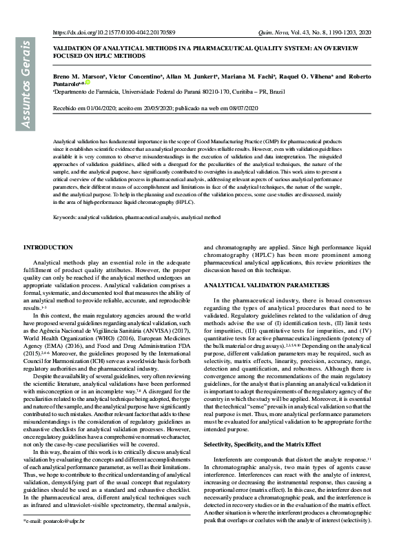 Pdf Validation Of Chromatographic Methods Sigita Zibas
