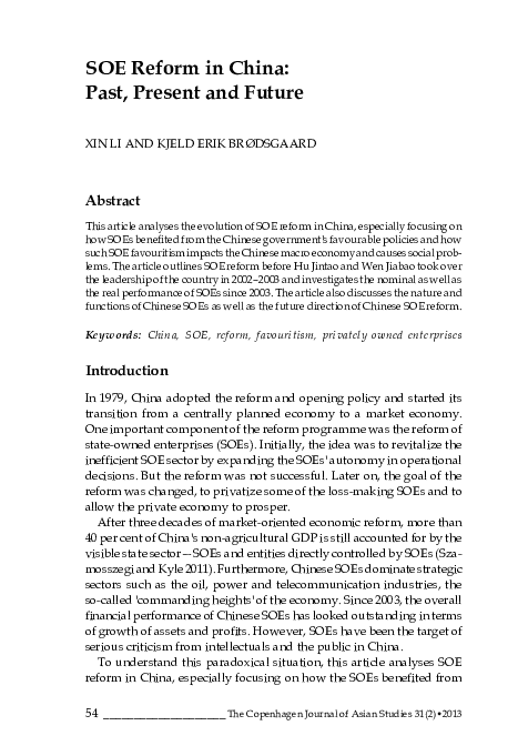 (PDF) SOE Reform in China: Past, Present and Future