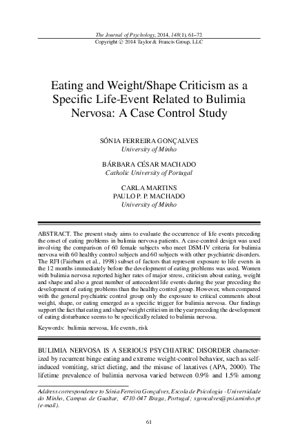 (PDF) Eating and Weight/Shape Criticism as a Specific Life-Event ...