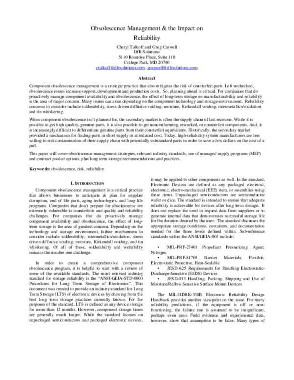 (PDF) Obsolescence Management & the Impact on Reliability