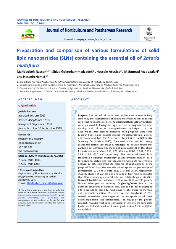 (PDF) Preparation and comparison of various formulations of solid lipid ...