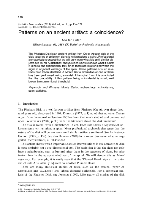 (PDF) Patterns on an ancient artifact: a coincidence?