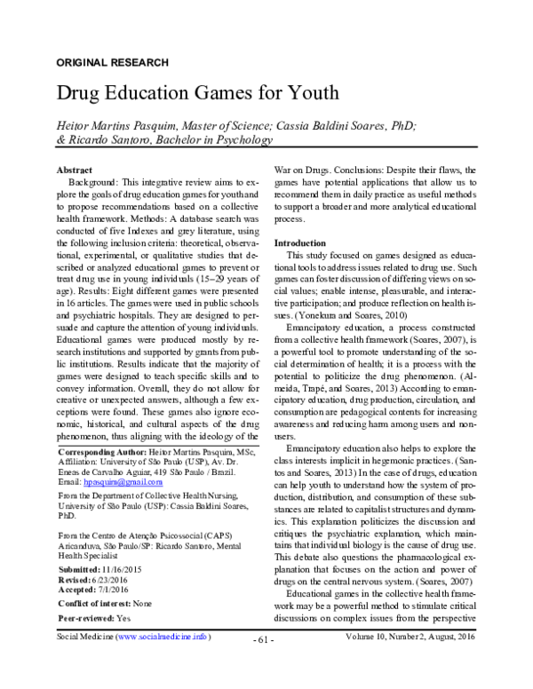 (PDF) Drug education games for youth