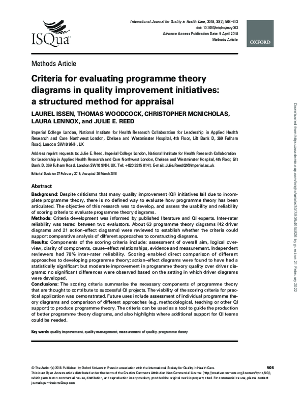 (PDF) Criteria for evaluating programme theory diagrams in quality ...