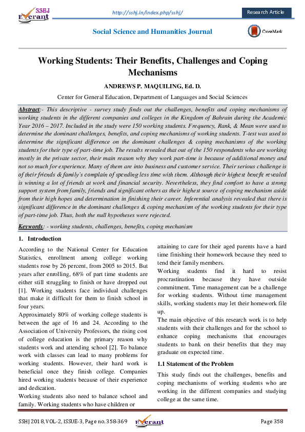 (PDF) Working Students: Their Benefits, Challenges and Coping ...