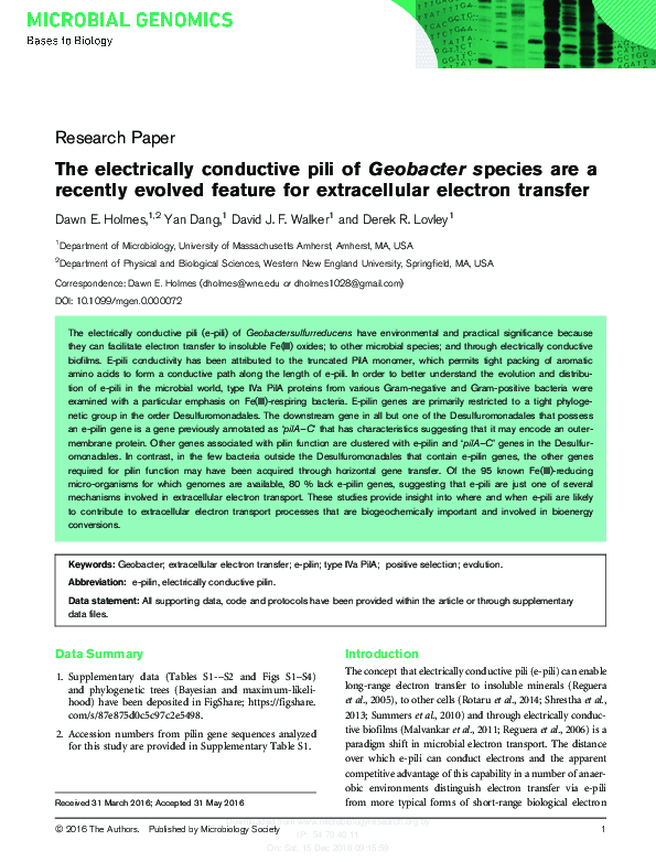 (PDF) The electrically conductive pili of Geobacter species are a ...