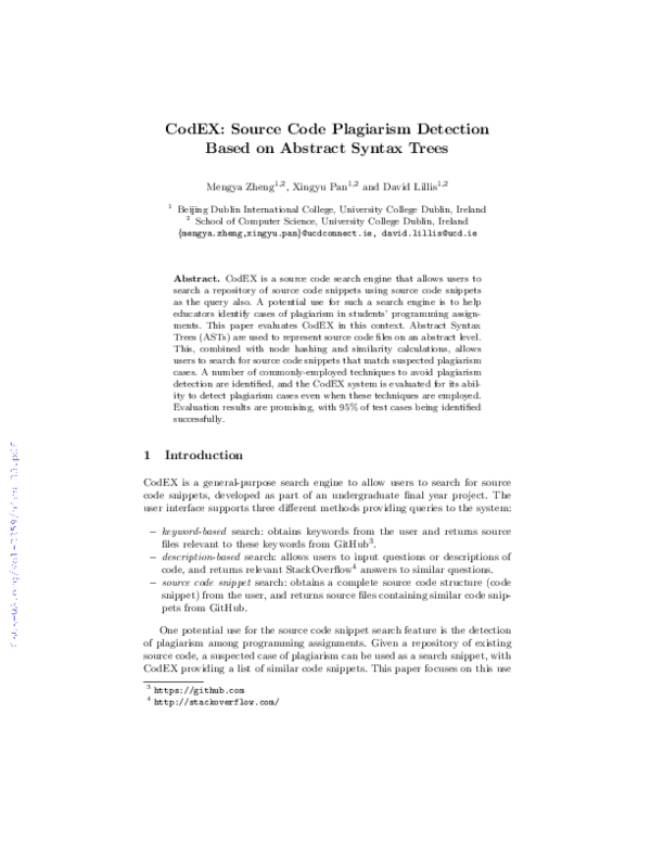 Pdf Codex Source Code Plagiarism Detection Based On Abstract Syntax Tree