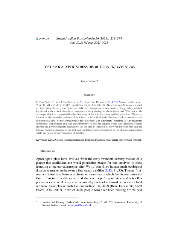 (PDF) POST-APOCALYPTIC STRESS DISORDER IN THE LEFTOVERS